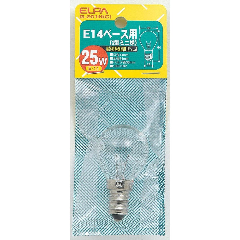 エルパ ELPA S型ミニ球 白熱電球 海外製照明用 E14 25W G-201H（C）